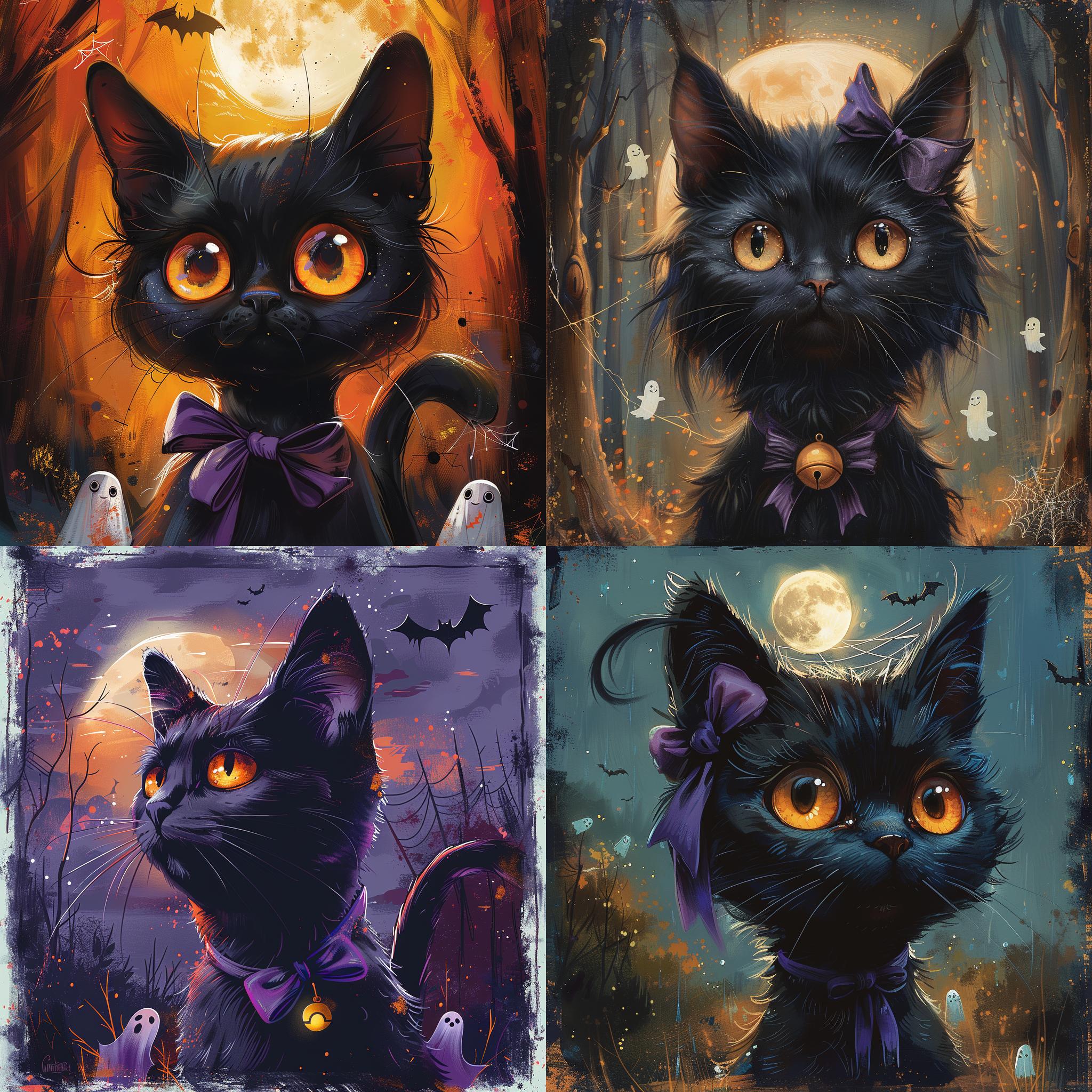 24 Halloween Black Cat Clipart, Autumn Night Moon Illustration, Cute ...