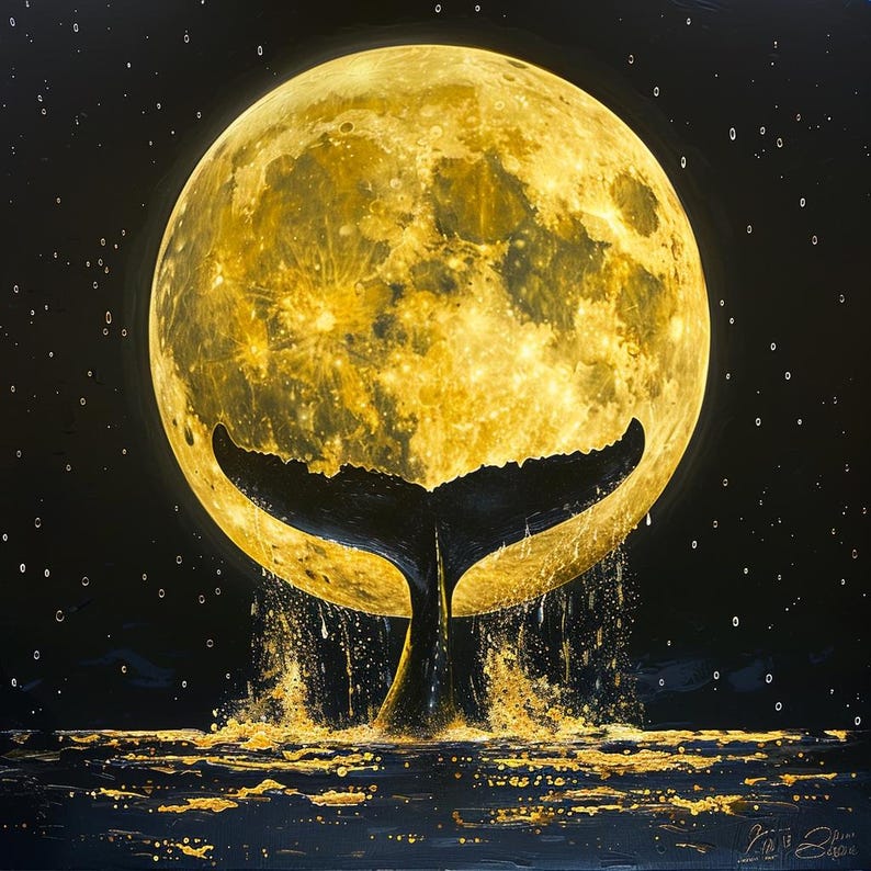 24 Whimsical Whale Tail Moon Clipart, Majestic Ocean Night Art ...