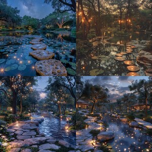 24 Fairy Tale River Clipart, Magical Night Scene Digital Download ...