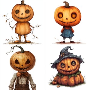 24 Spooky Pumpkin Clipart, Halloween Jack O Lantern Clip Art, Creepy ...