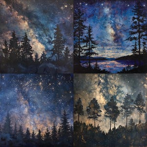 24 Starry Night Sky Forest Clipart, Galaxy Landscape Digital Art ...