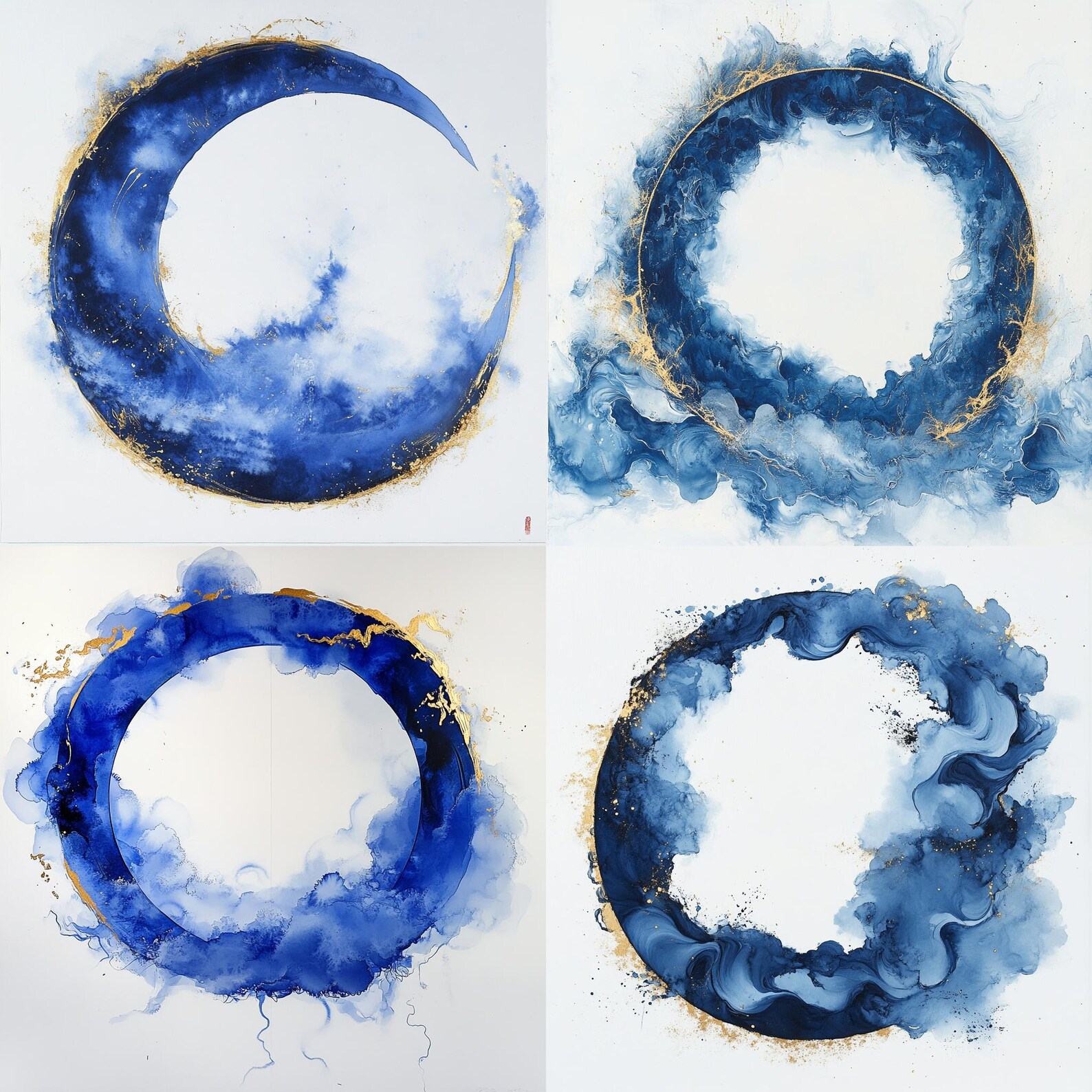 24 Blue Circular Ink Art Clipart, Abstract Blue and Gold Clip Art ...