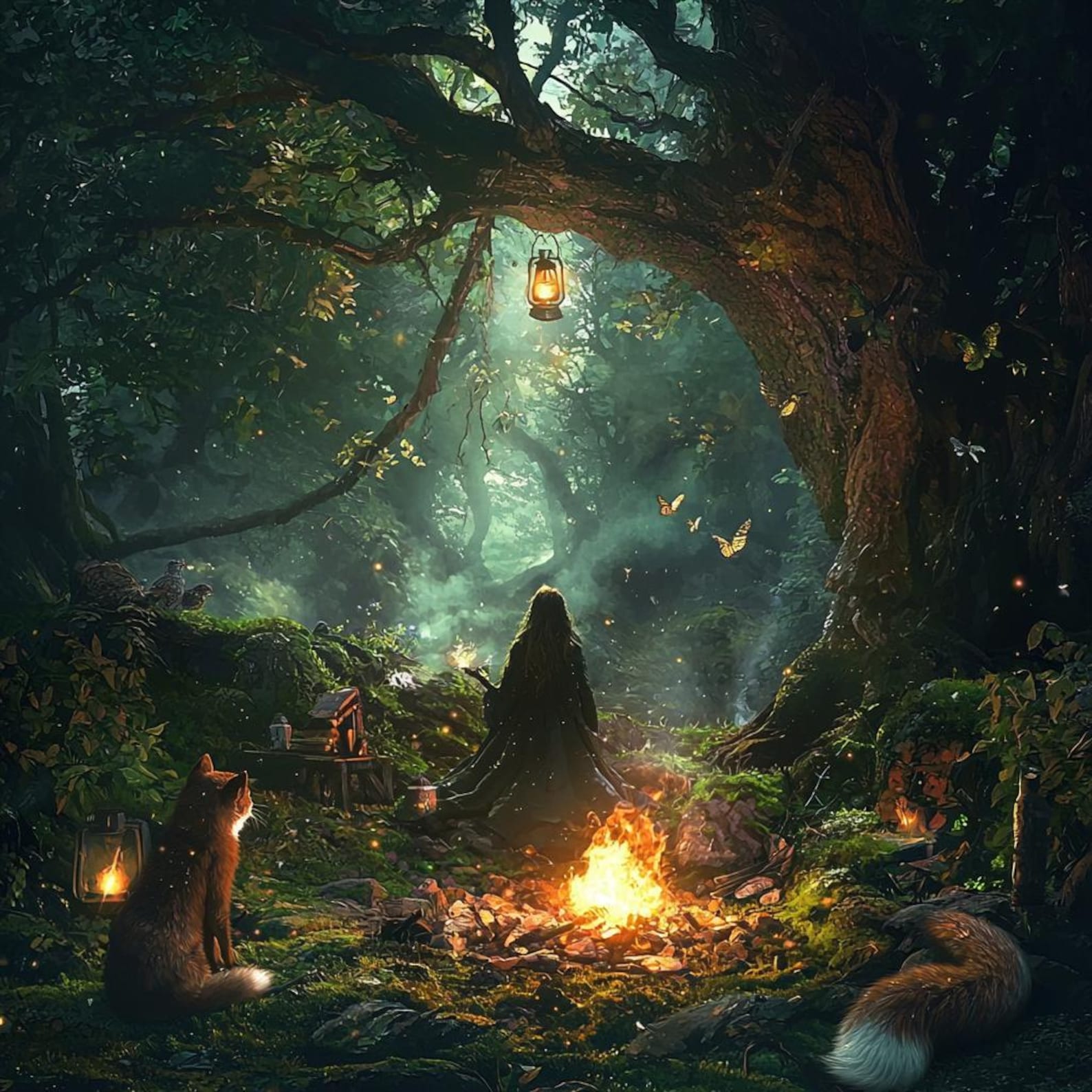 24 Enchanted Forest Witch Clipart, Magic Woodland Scene, Witch With Fox ...
