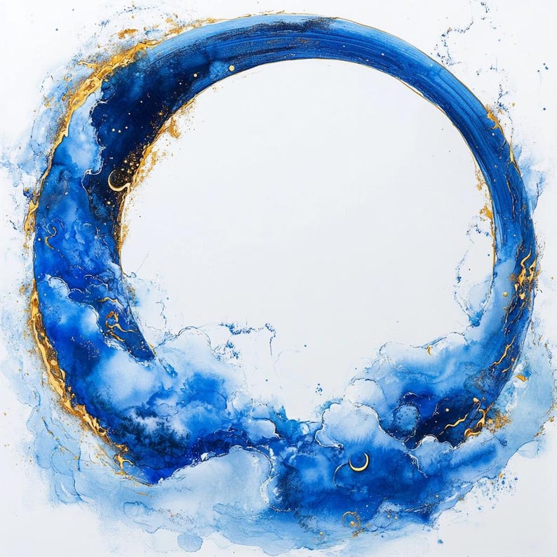 24 Blue Circular Ink Art Clipart, Abstract Blue and Gold Clip Art ...