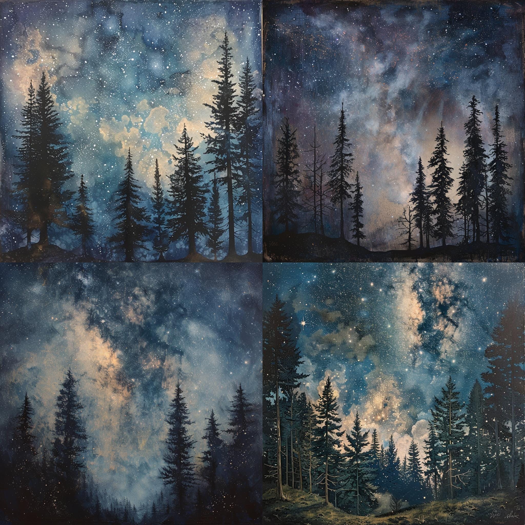 24 Starry Night Sky Forest Clipart, Galaxy Landscape Digital Art ...