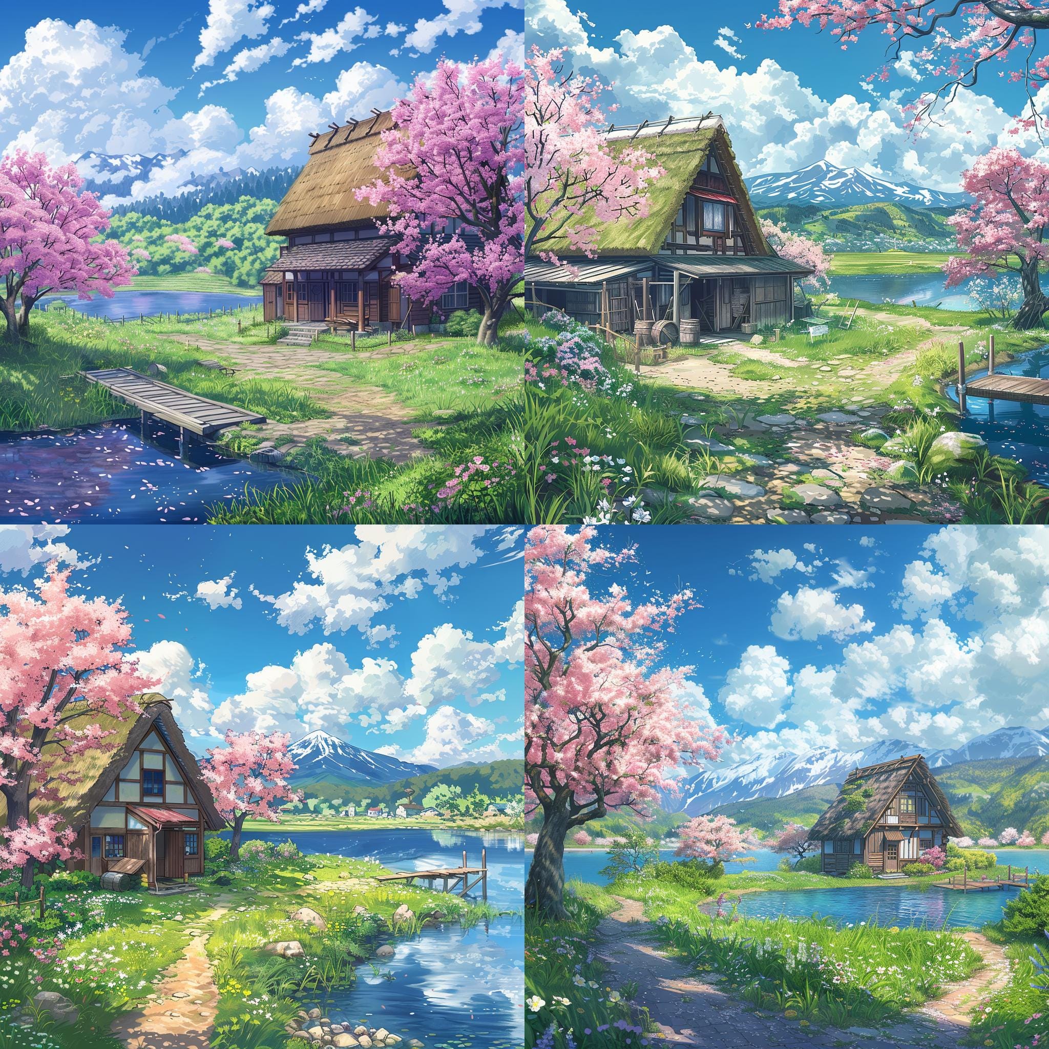20 Scenic Cottage Spring Scene Clipart, Nature Landscape Digital Art ...
