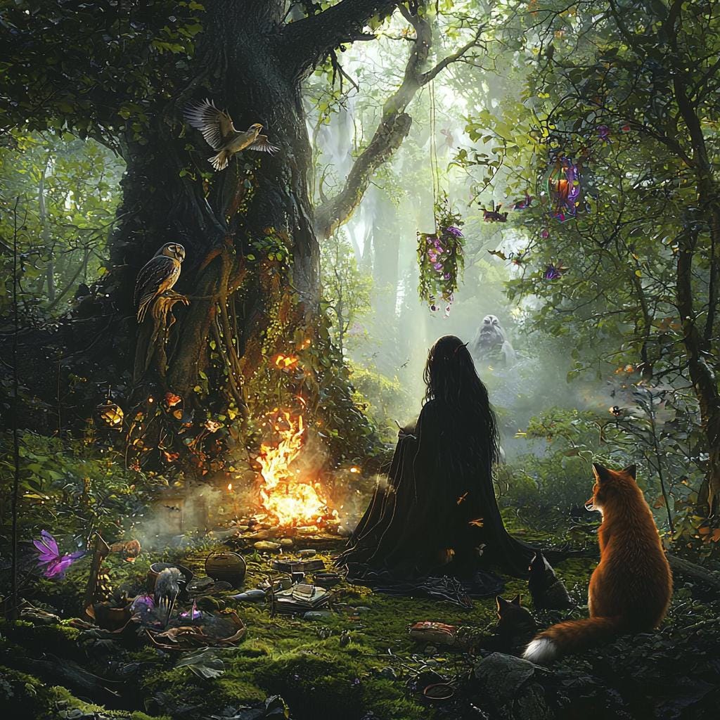 24 Enchanted Forest Witch Clipart, Magic Woodland Scene, Witch With Fox ...