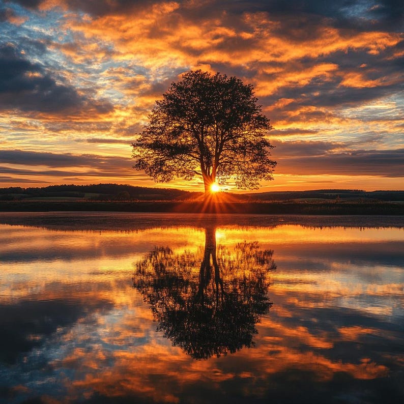 24 Sunset Tree Clipart, Tree Reflection Clipart, Nature Scene Clipart ...