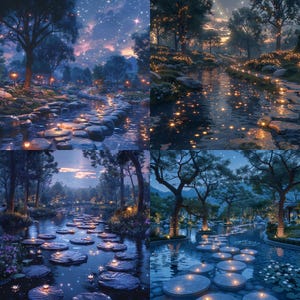 24 Fairy Tale River Clipart, Magical Night Scene Digital Download ...