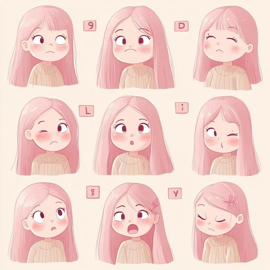 24 Cute Anime Girl Emoticon Set, Kawaii Digital Art for Messaging ...