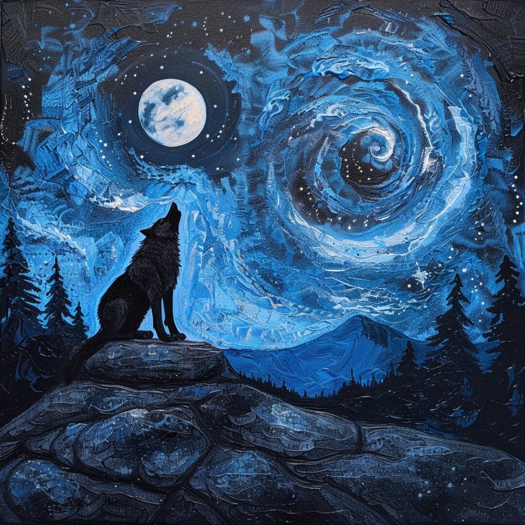 24 Wolf Howling at Moon Clipart, Starry Night Sky Graphic, Midnight ...