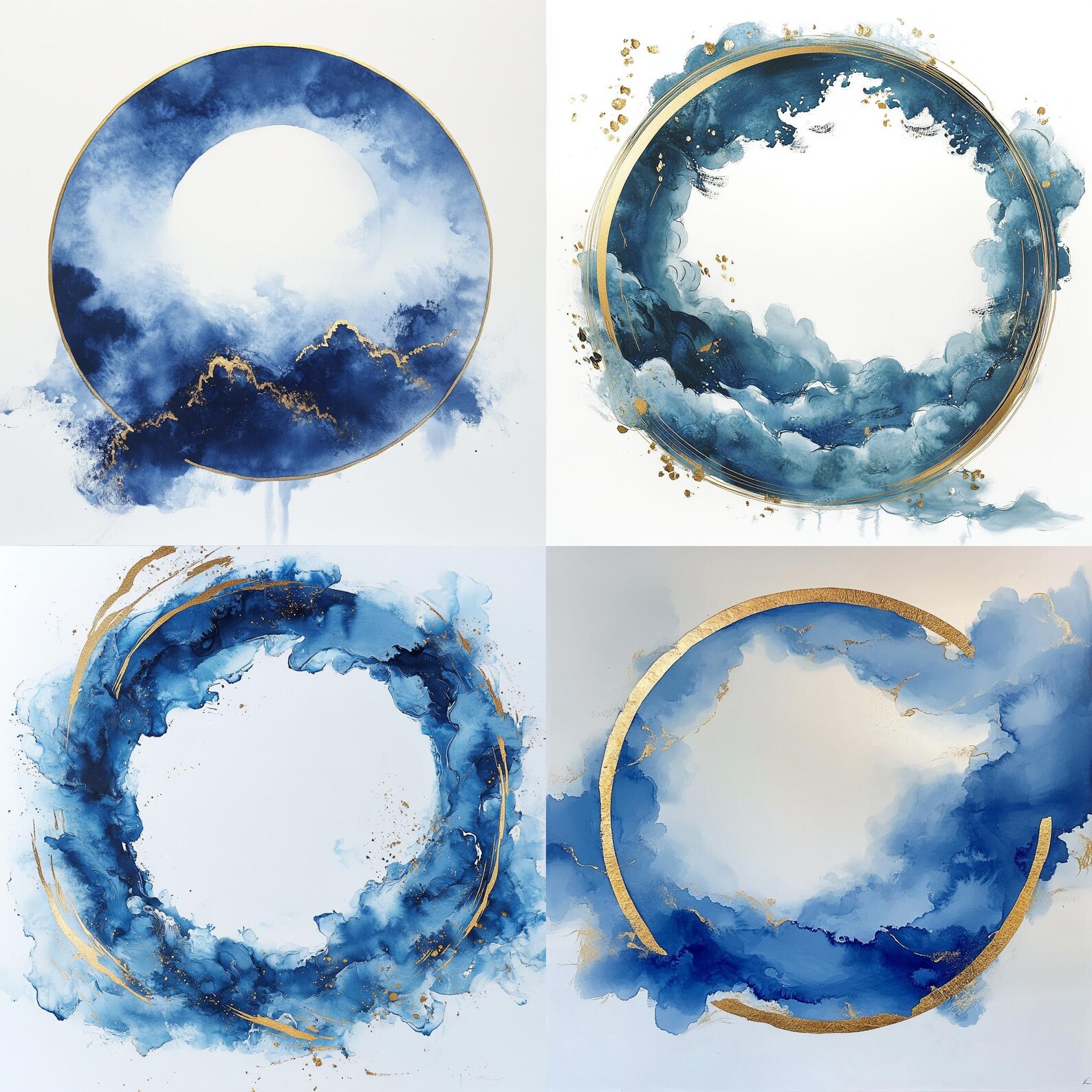 24 Blue Circular Ink Art Clipart, Abstract Blue and Gold Clip Art ...