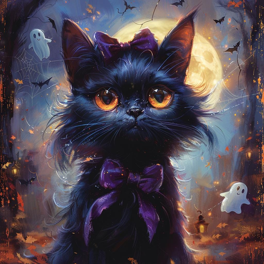 24 Halloween Black Cat Clipart, Autumn Night Moon Illustration, Cute ...