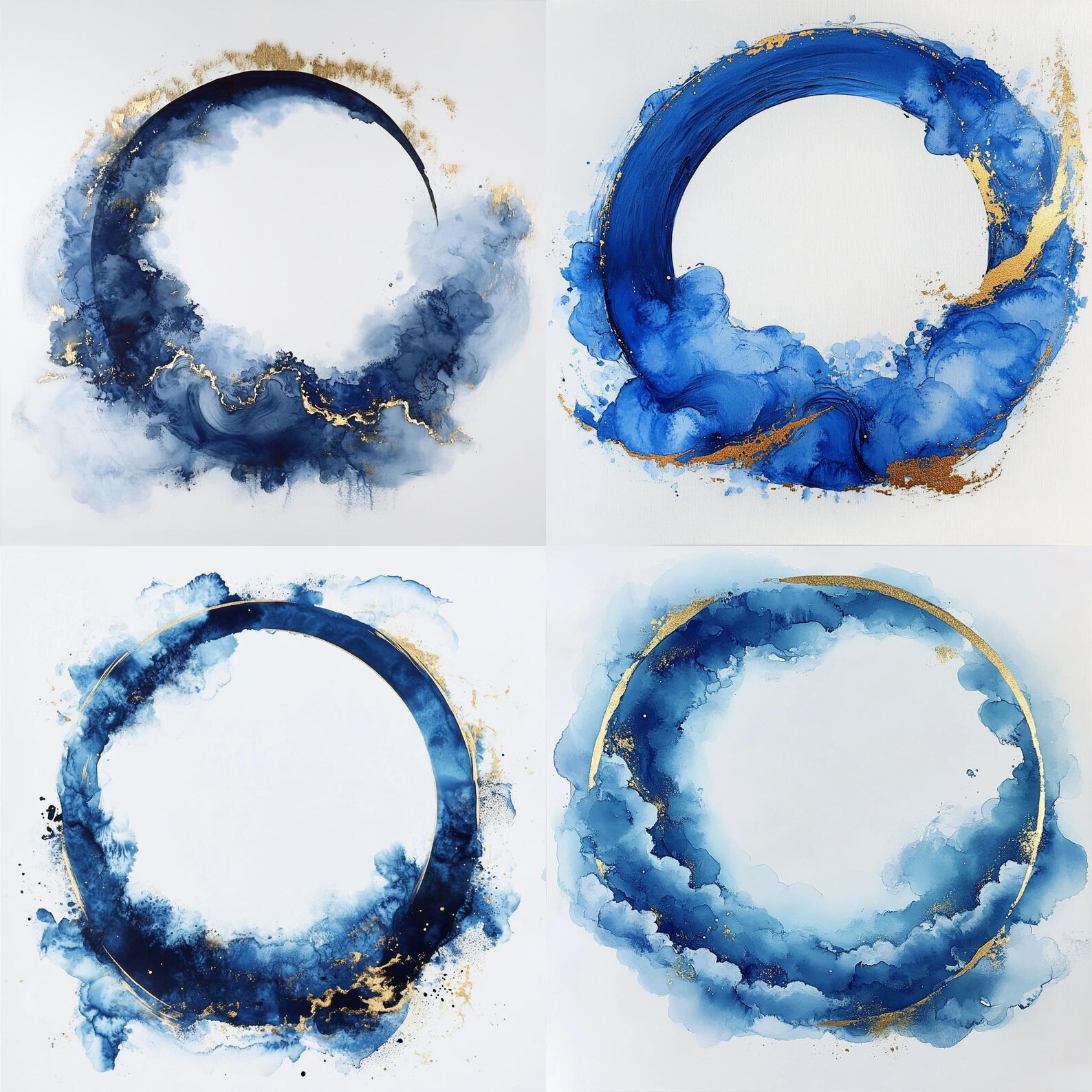 24 Blue Circular Ink Art Clipart, Abstract Blue and Gold Clip Art ...