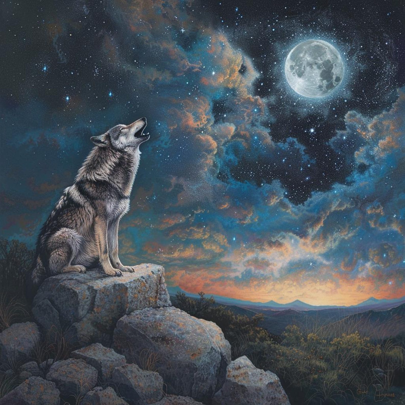 24 Wolf Howling at Moon Clipart, Starry Night Sky Graphic, Midnight ...