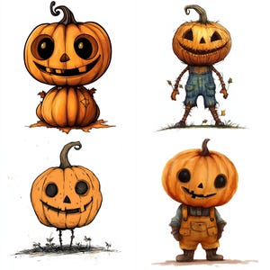 24 Spooky Pumpkin Clipart, Halloween Jack O Lantern Clip Art, Creepy ...