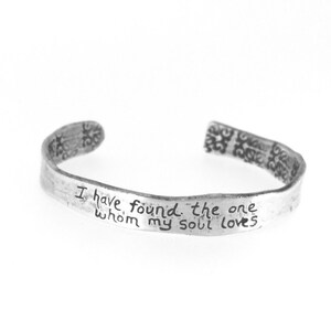 Sterling Silver Quote Cuff . Song of Solomon the One Whom My Soul Loves ...
