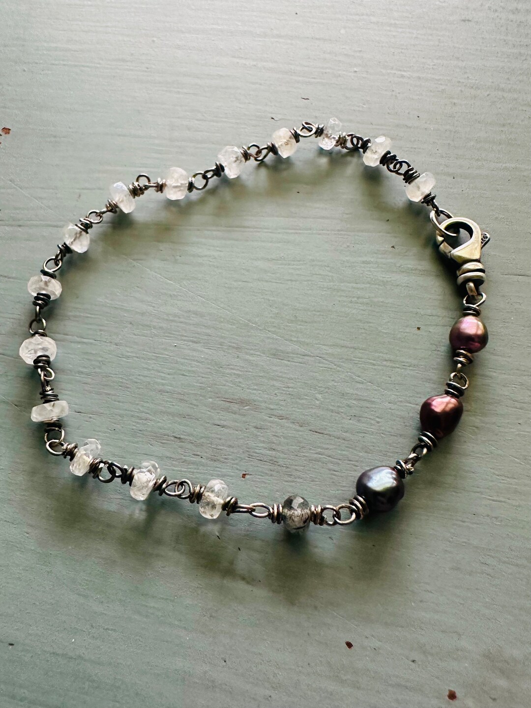 Solstice Bracelet . Peacock Pearl and Rainbow Moonstone Bracelet by ...