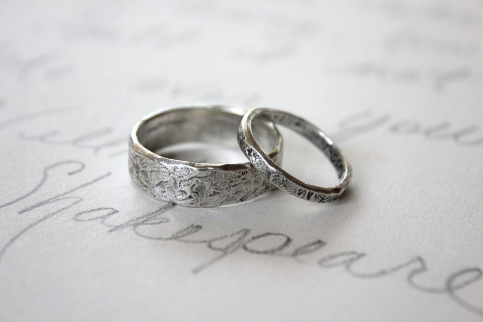 Rustic Wedding Band Ring Set . Custom Recycled Silver Wedding - Etsy