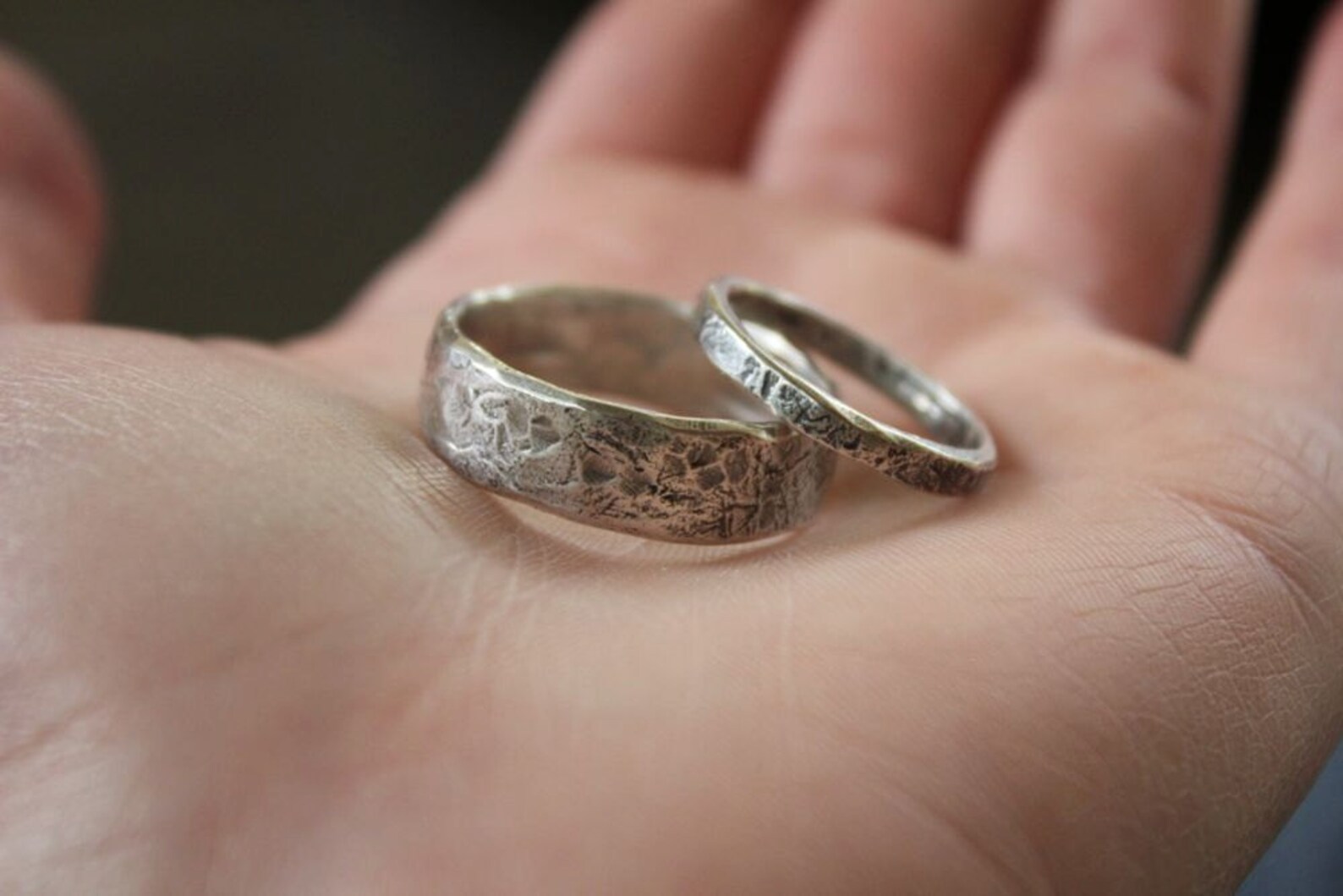 Rustic Wedding Band Ring Set . Custom Recycled Silver Wedding - Etsy UK