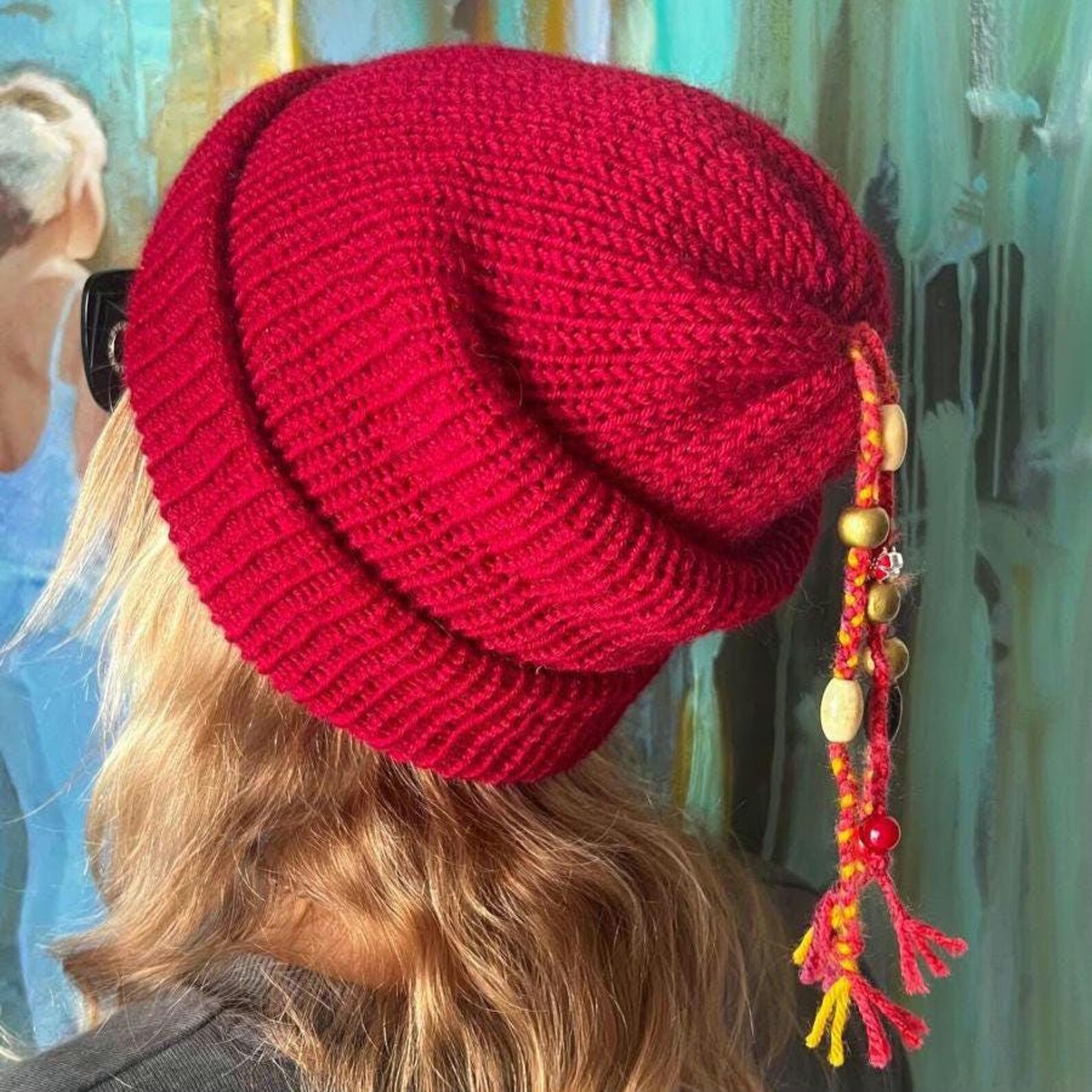 Hand Knit Chunky Red Resistance Beanie Hat Boho Fisherman Skull Cap ...