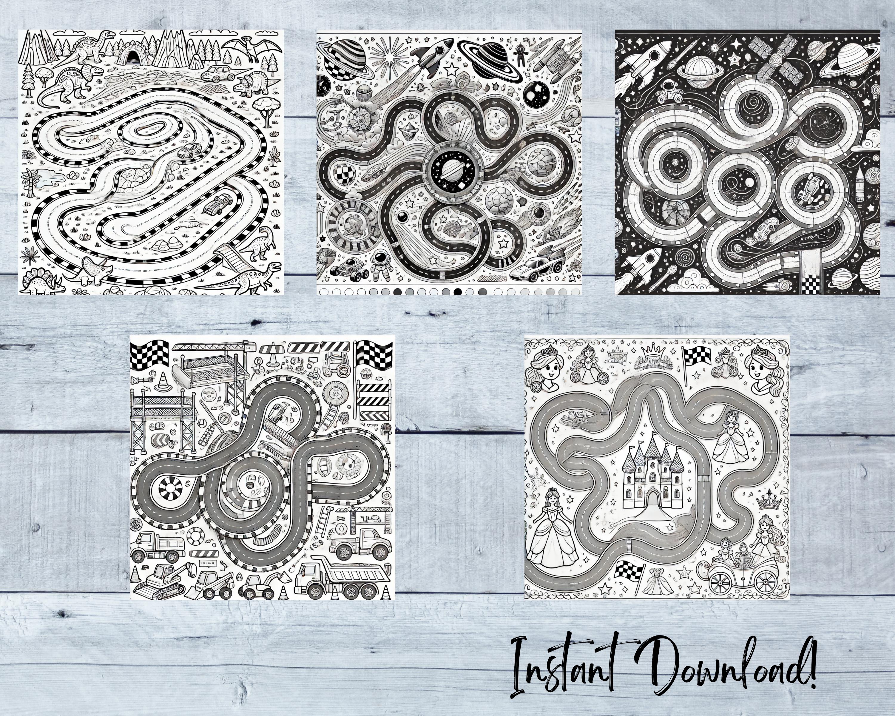 Printable Race Track Coloring Posters for Kids, 10 Giant Printable ...