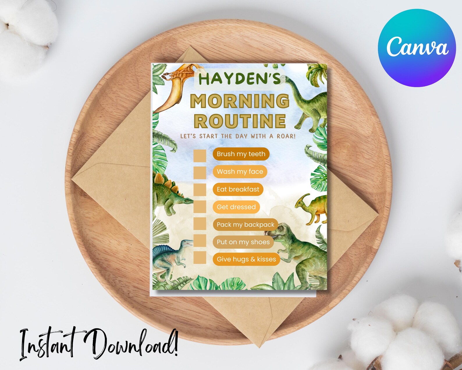Dinosaur Morning & Night Routine Chart | Editable Kids Checklist ...