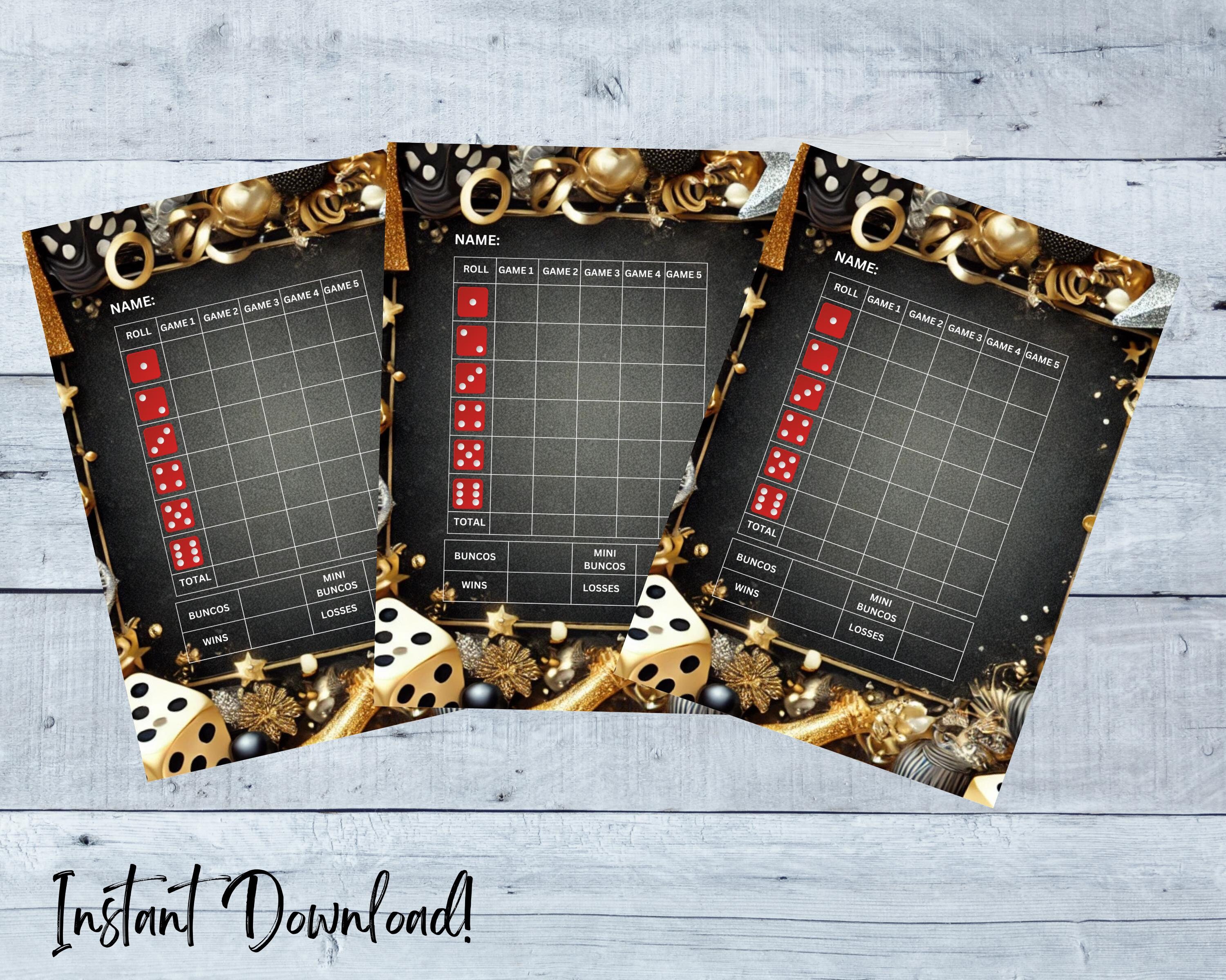 Printable New Years Eve Bunco Score Sheets Tally Sheet Table Cards ...