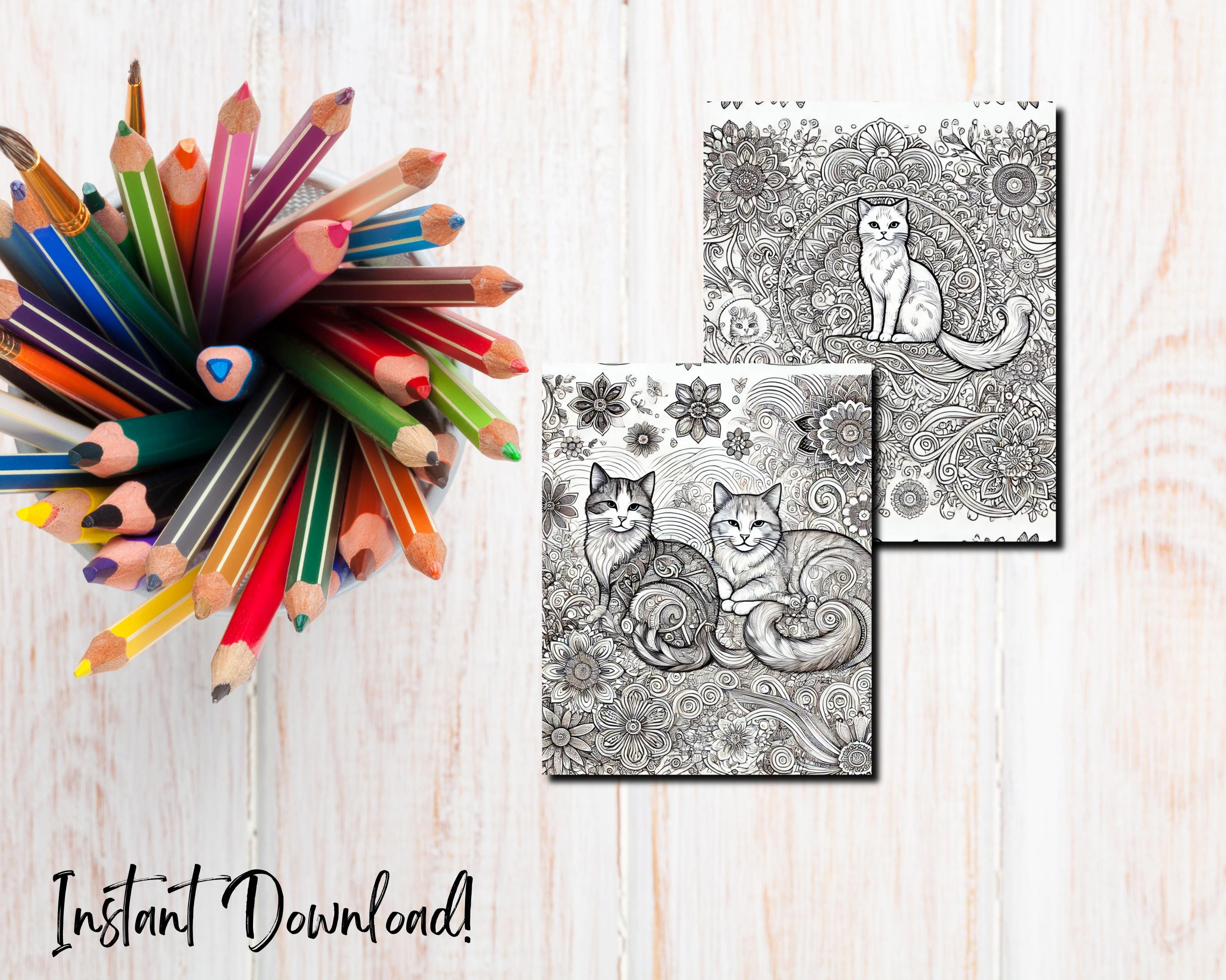 Printable Cat Mindfulness Adult Coloring Pages | Relaxation for Adults ...