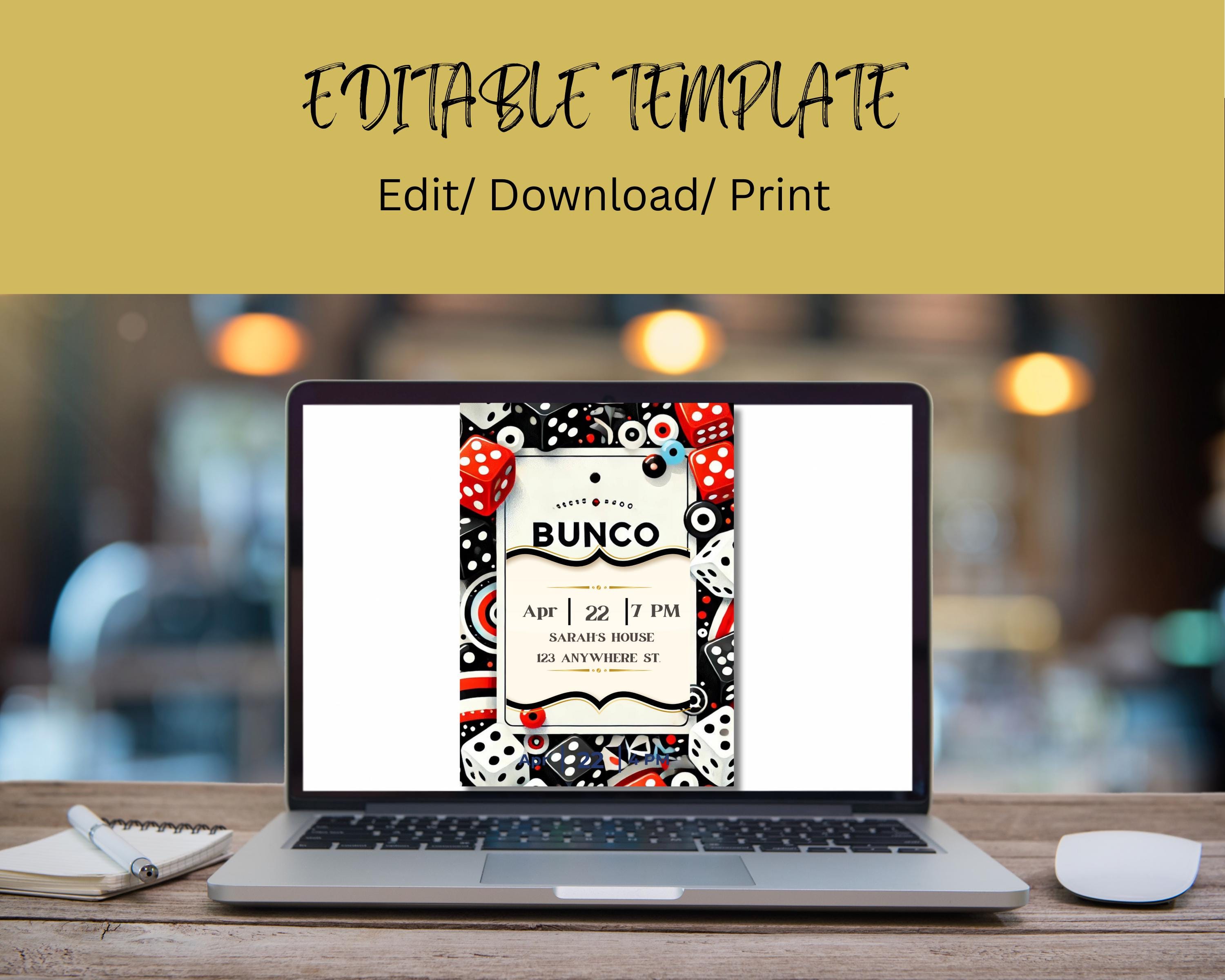 BUNCO Party Invitation Editable Digital Template | Customizable Dice ...