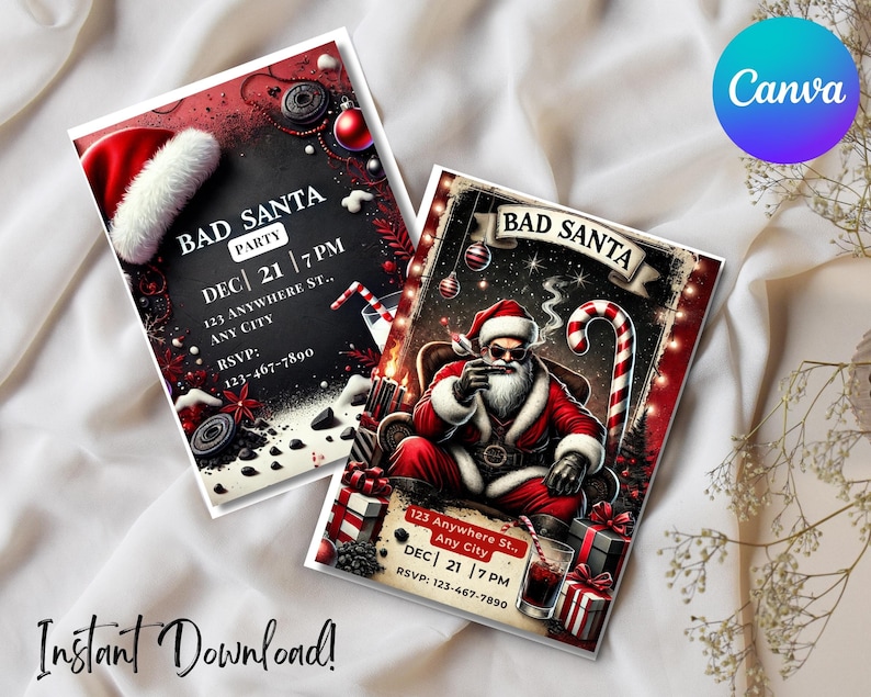 Editable Bad Santa Party Invitation Naughty Christmas Invite Template 2 ...