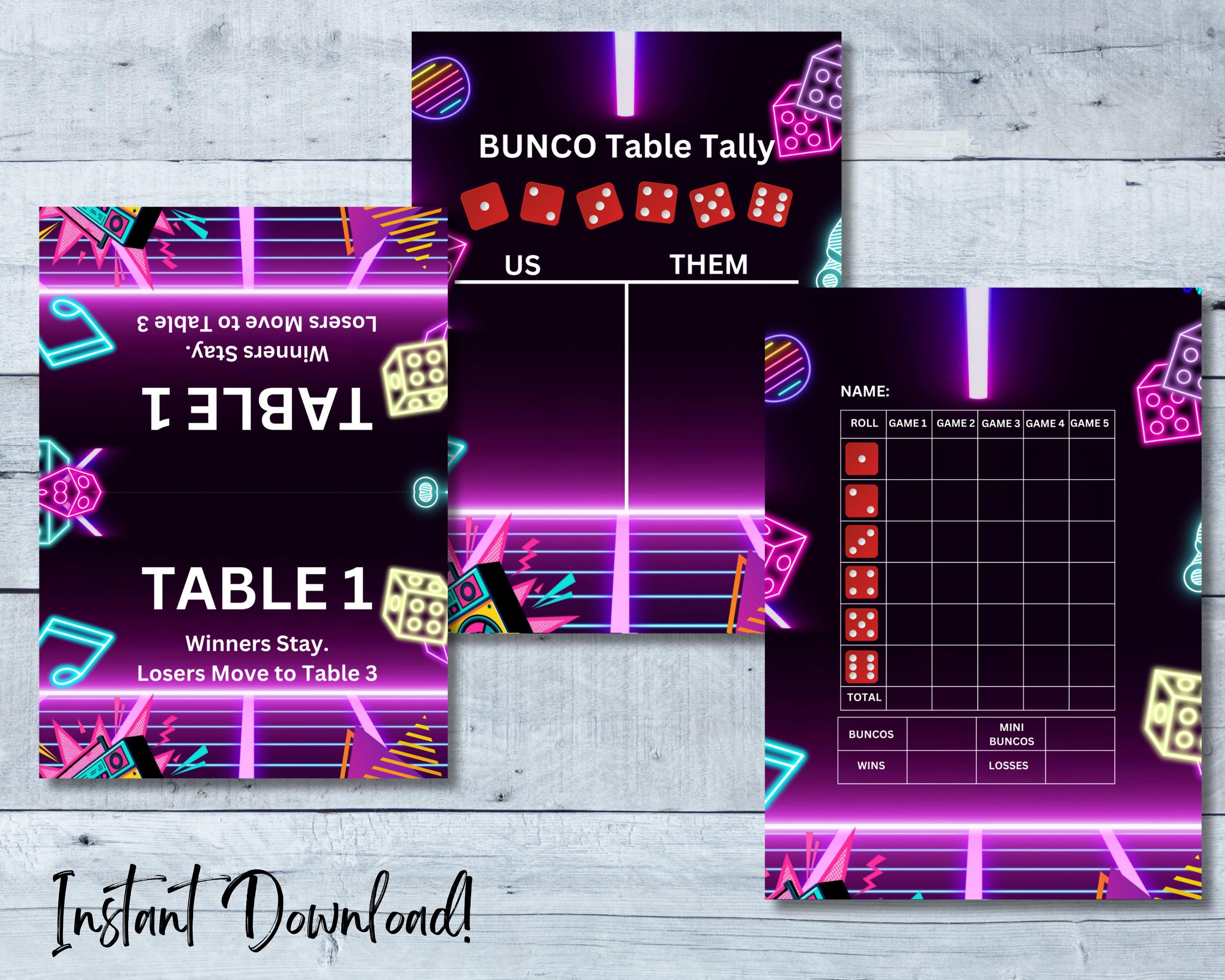 80s & 90s Retro Bunco Score Sheets, Tally Sheets, and Table Cards ...
