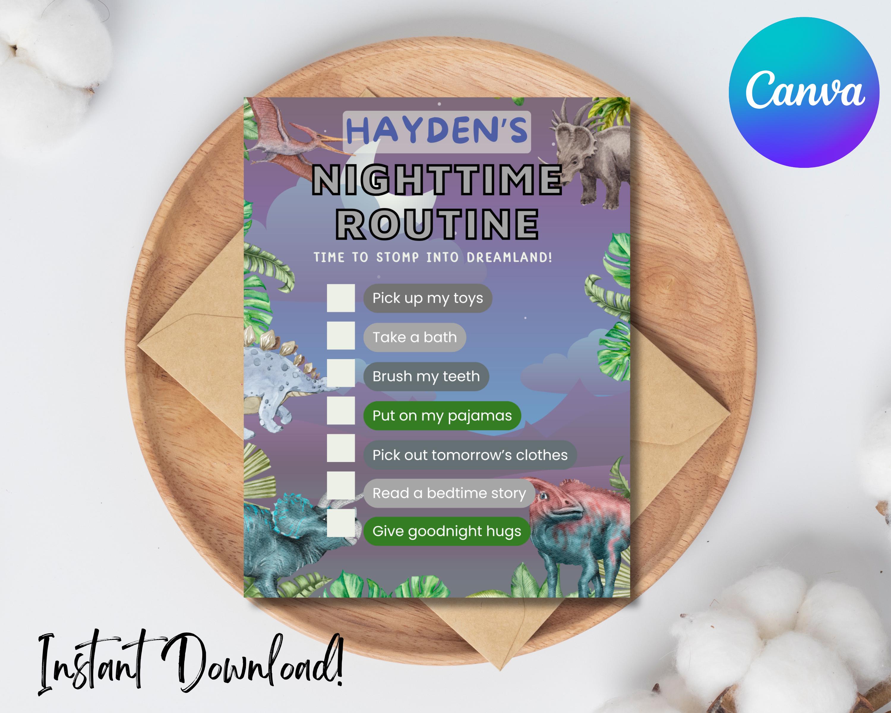 Dinosaur Morning & Night Routine Chart | Editable Kids Checklist ...