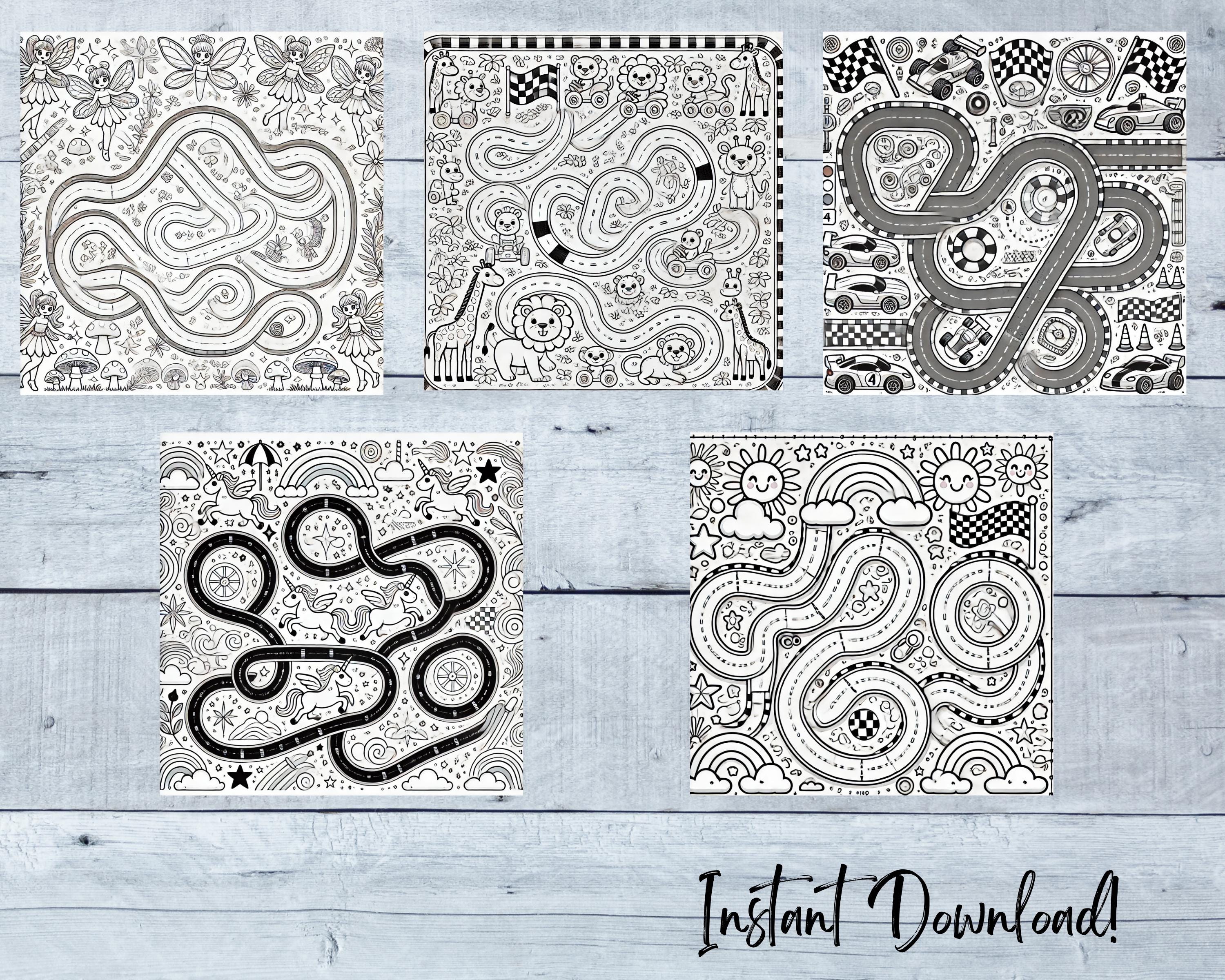 Printable Race Track Coloring Posters for Kids, 10 Giant Printable ...