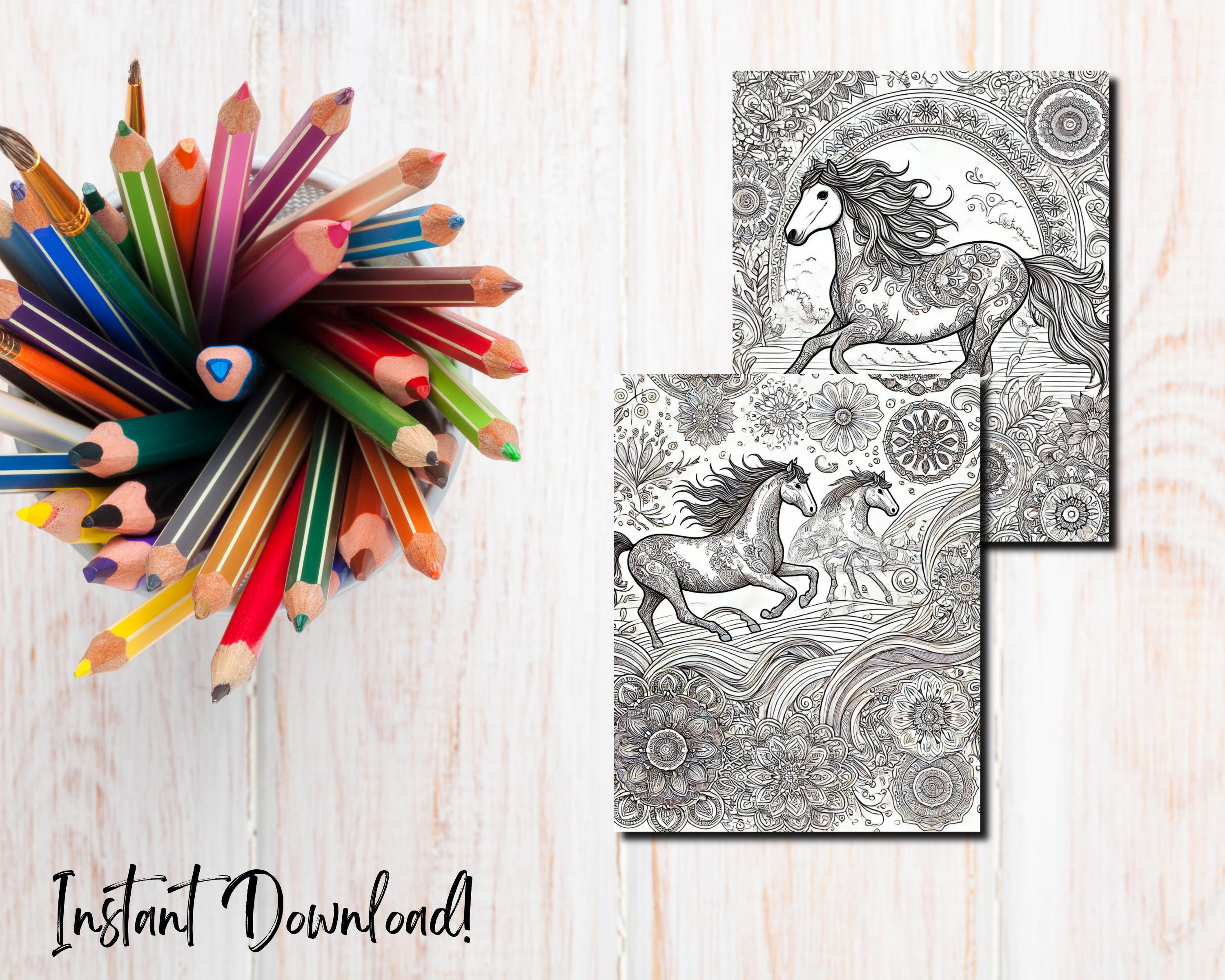 Mindfulness Horse-themed Adult Coloring Pages | Relaxing Printable Art ...