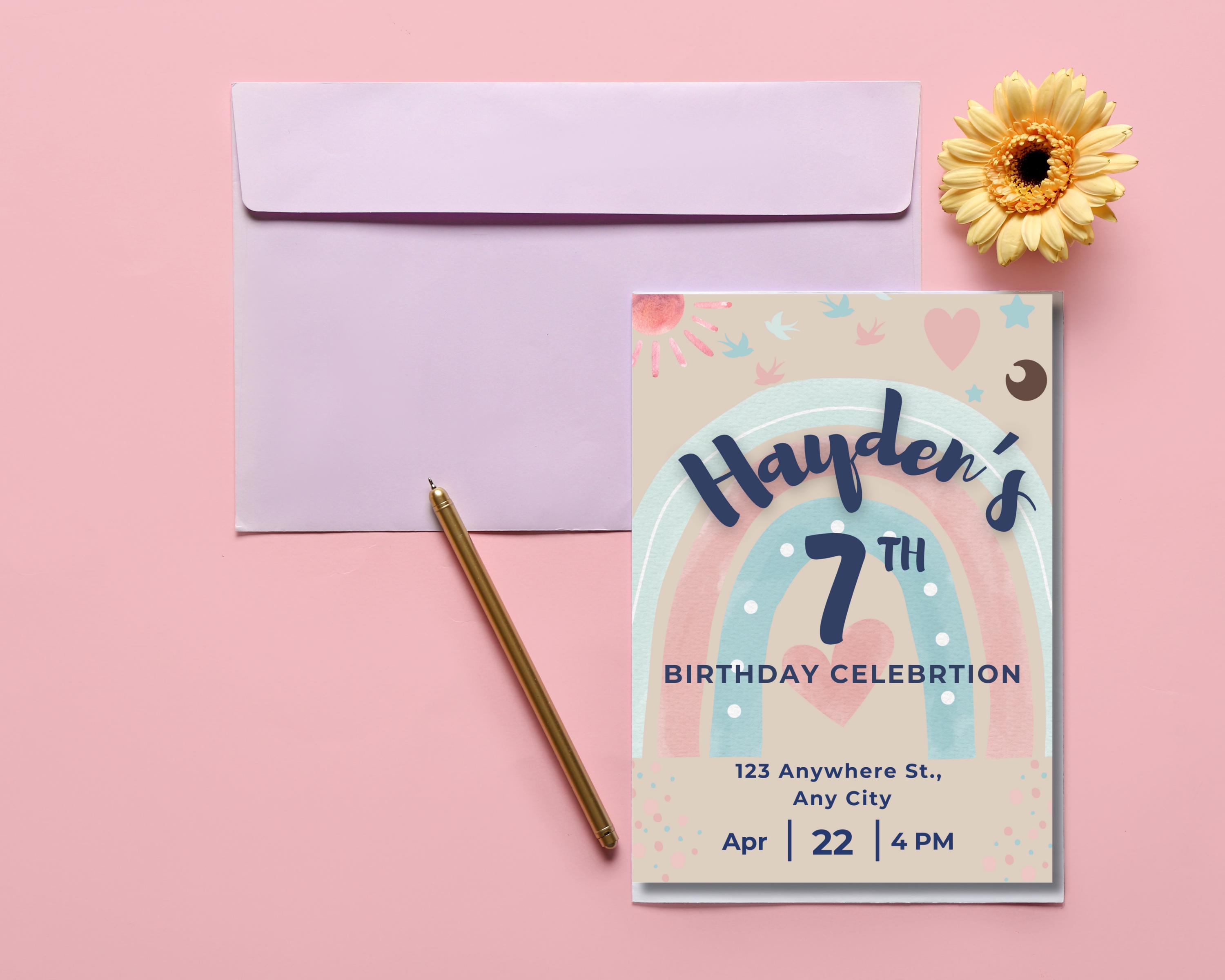 Editable Boho Chic Digital Birthday Invitation | Modern Boho Rainbow ...