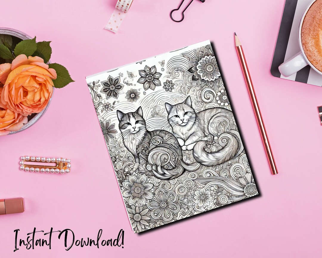 Printable Cat Mindfulness Adult Coloring Pages | Relaxation for Adults ...