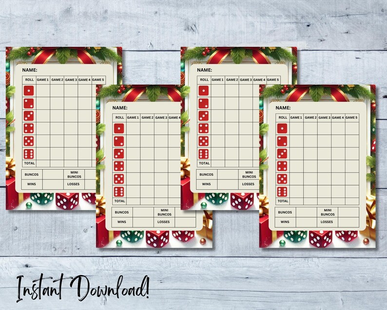 Printable Christmas Bunco Score Sheets, Tally Sheets, and Table Cards ...