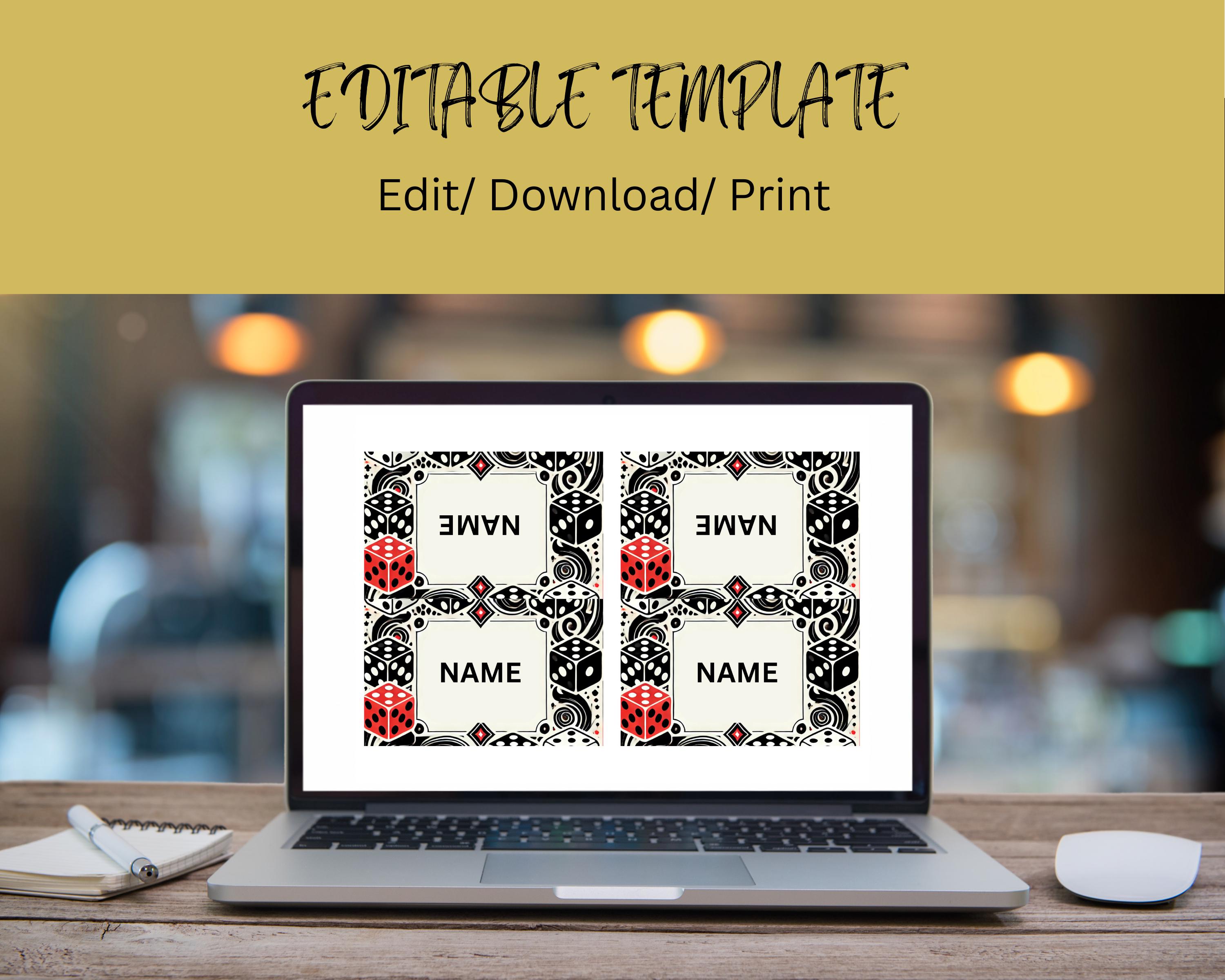 Editable Double-sided Bunco Name Tag Template | Printable Bunco Party ...