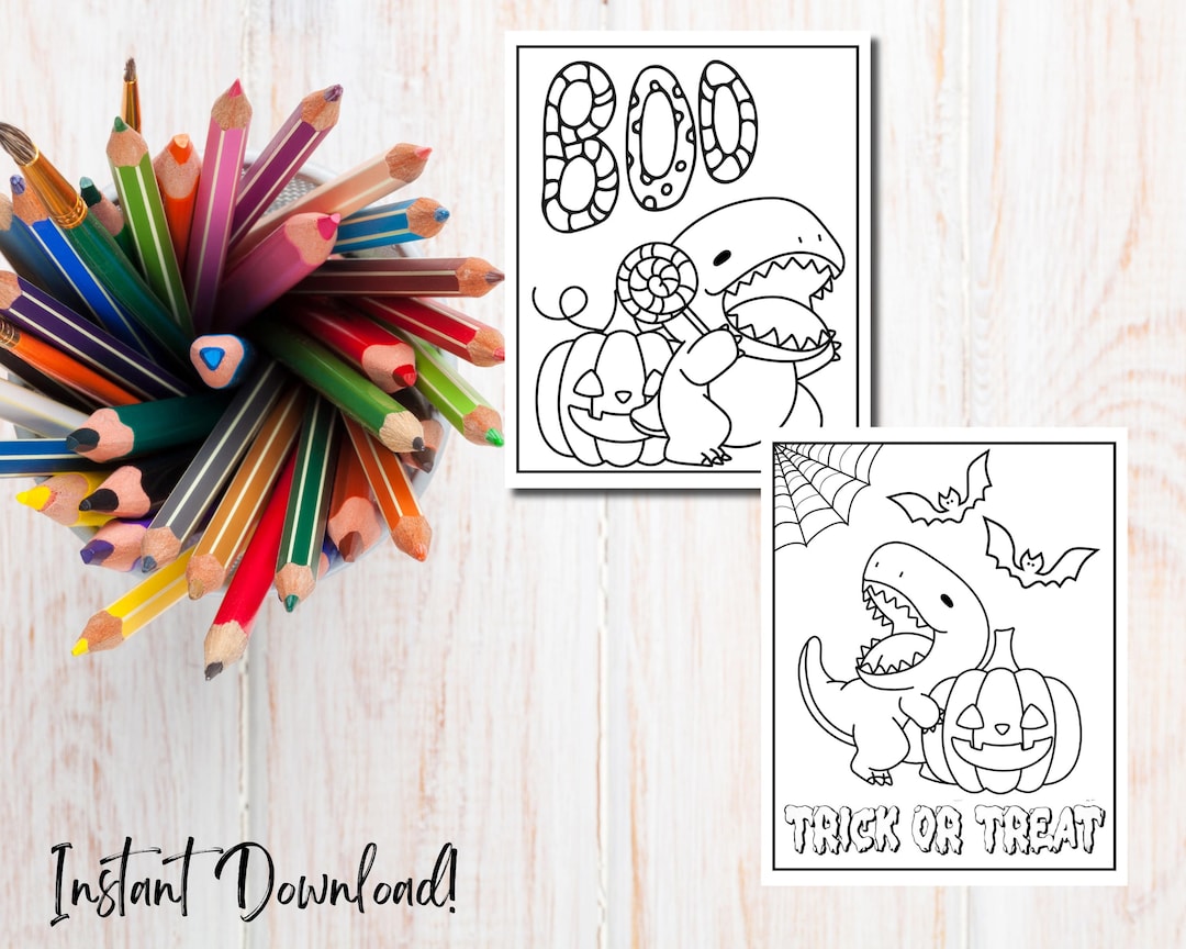 Dinosaur Halloween Coloring Printable Pages | Halloween Dino Coloring ...