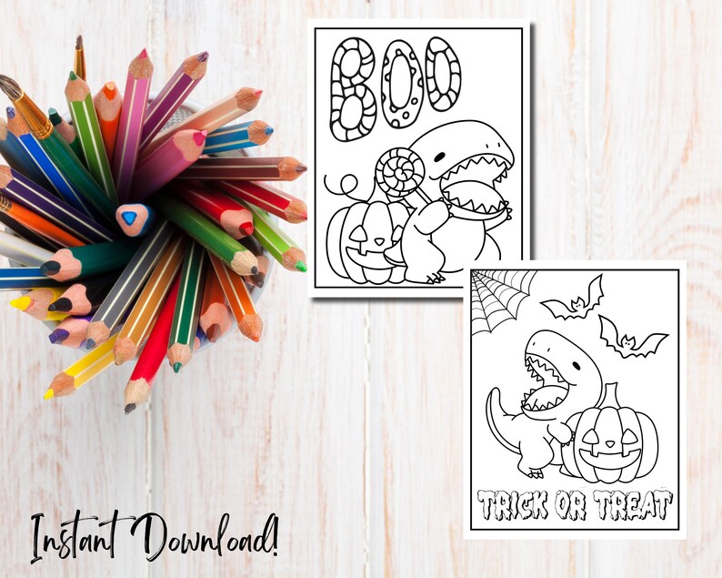 Dinosaur Halloween Coloring Printable Pages | Halloween Dino Coloring ...