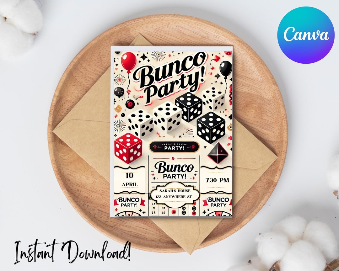 Editable Digital BUNCO Party Invitation Template | Customizable Dice ...