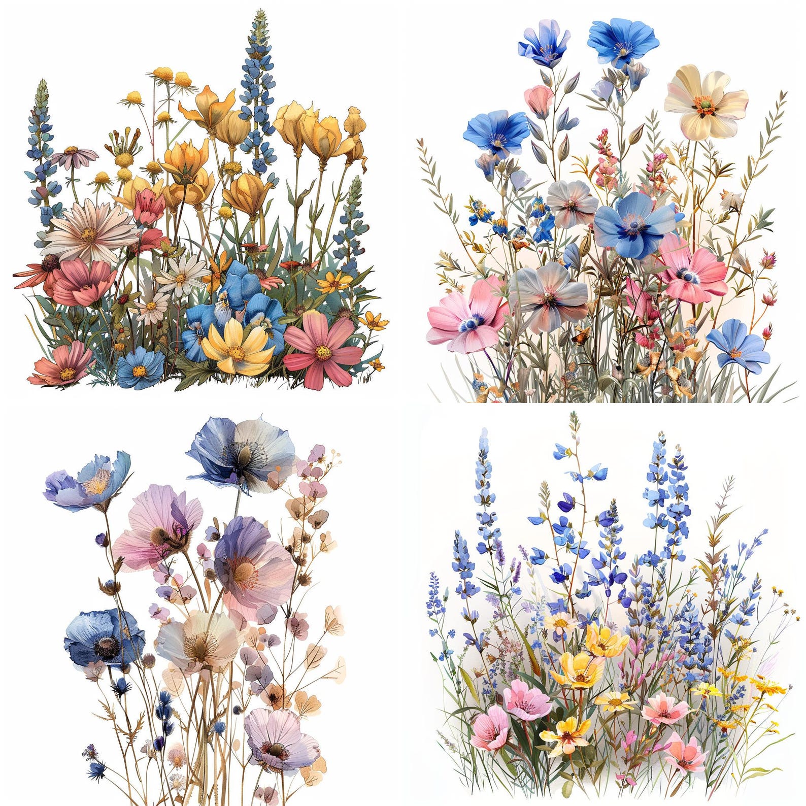 24 Vintage Wildflower Clipart, Floral Digital Download, Botanical ...