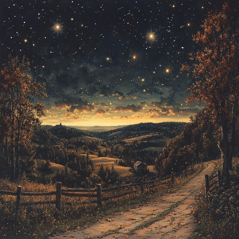 20 Beautiful Starry Night Forest Clipart, Autumn Forest Night Landscape ...