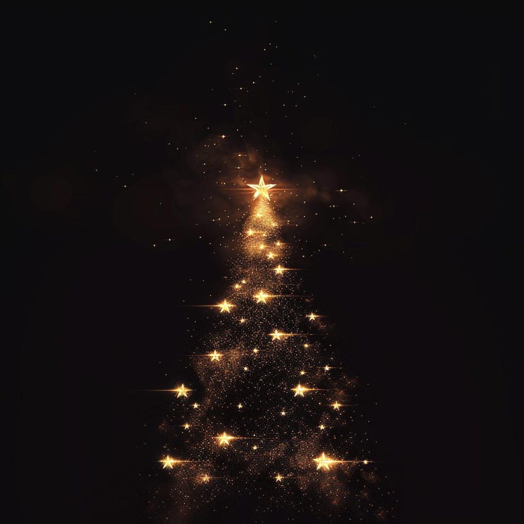 24 Sparkling Christmas Tree Clipart, Golden Glitter Tree Illustration ...