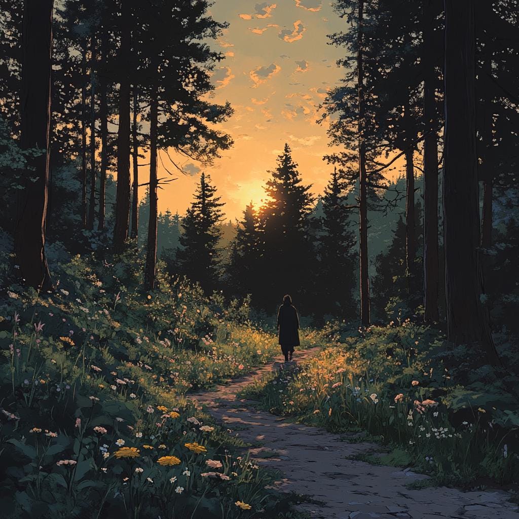 24 Sunset Forest Path Clipart, Nature Landscape Digital Art, Woodland ...