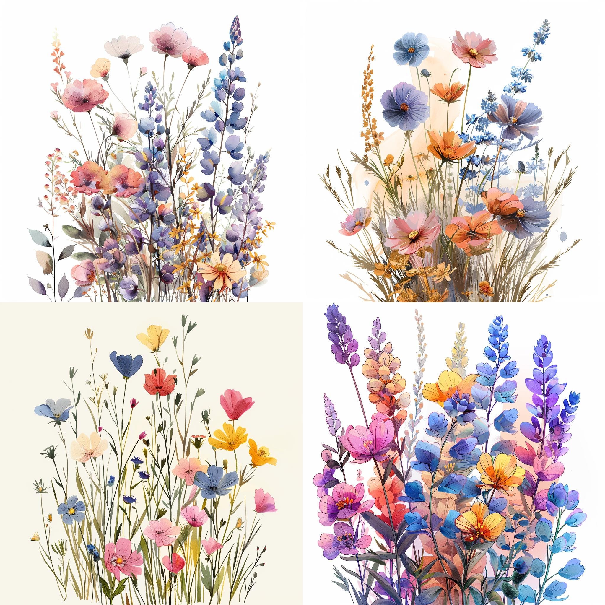 24 Vintage Wildflower Clipart, Floral Digital Download, Botanical ...