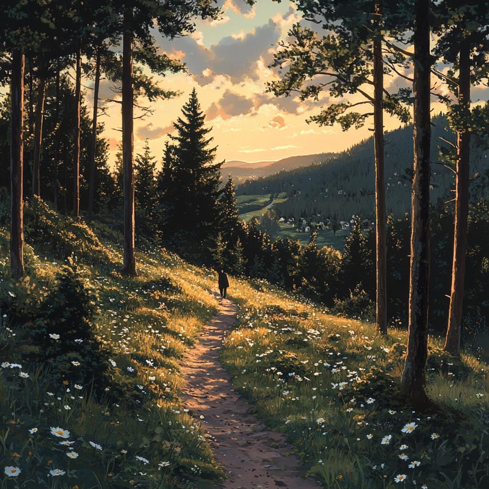 24 Sunset Forest Path Clipart, Nature Landscape Digital Art, Woodland ...