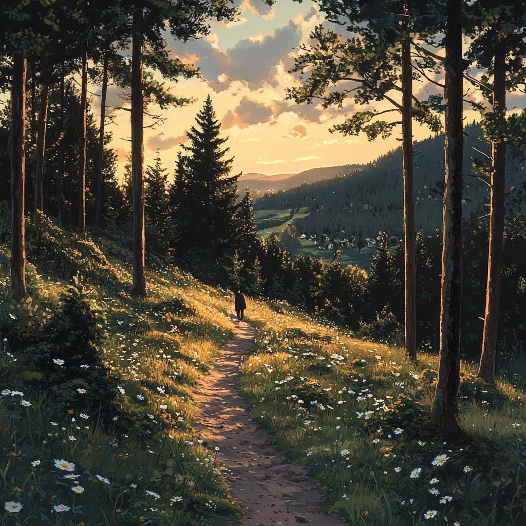 24 Sunset Forest Path Clipart, Nature Landscape Digital Art, Woodland ...