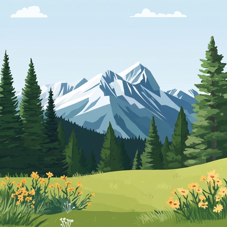 20 Scenic Mountain Landscape Clipart, Majestic Mountain Clipart, Alpine ...